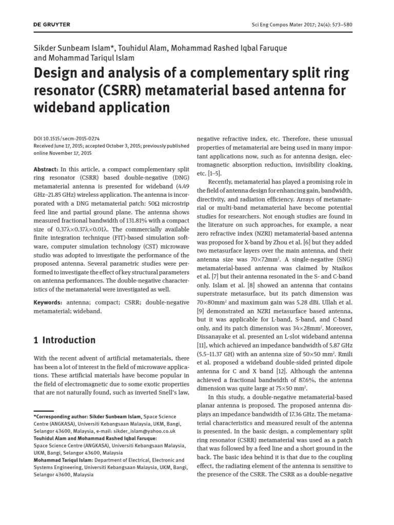 Design and Analysis of A Complementary Split Ring | PDF | Antenna ...