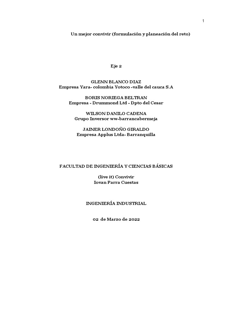 Un Mejor Convivir (Formulación y Planeación Del Reto) | PDF Un Mejor Convivir (Formulación y Planeación Del Reto) | PDF