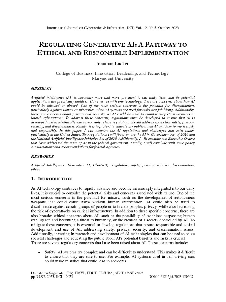Regulating Generative AI: Ethical Pathways | PDF | Artificial Intelligence | Intelligence (AI ...