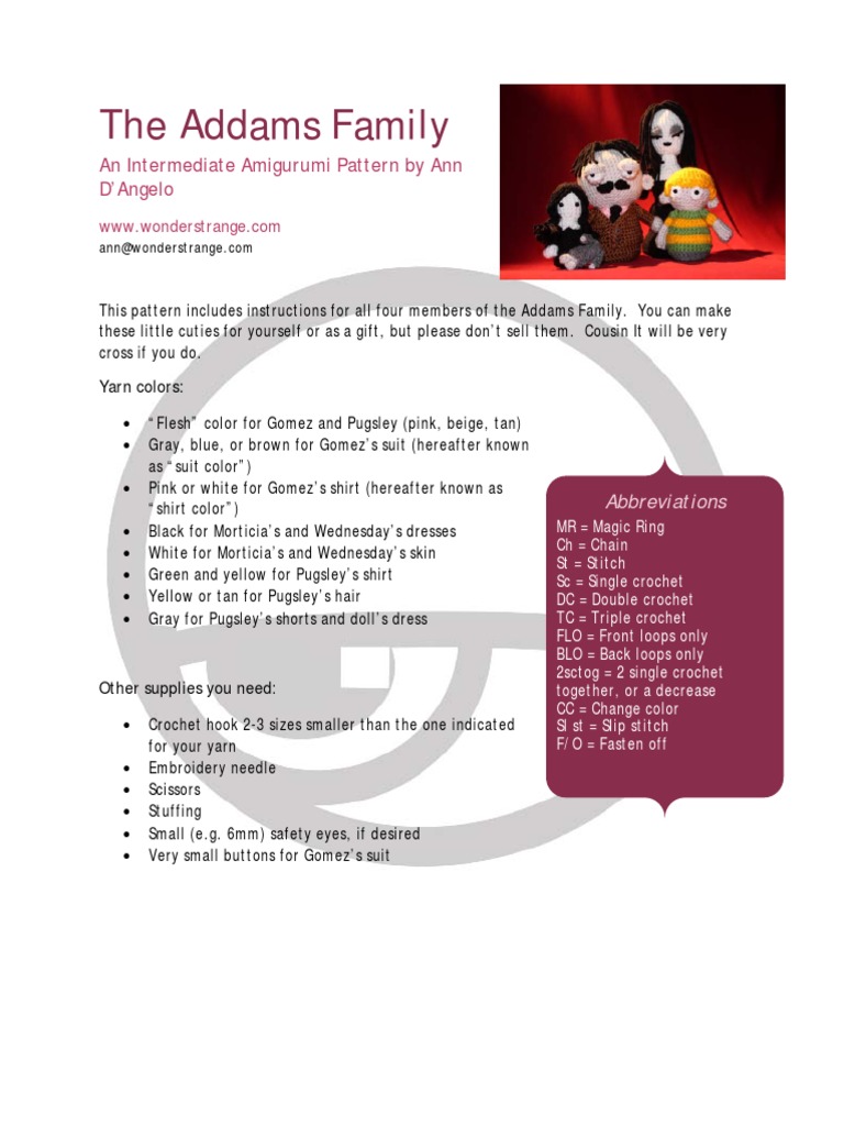 The Addams Family: An Intermediate Amigurumi Pattern by Ann D'Angelo ...