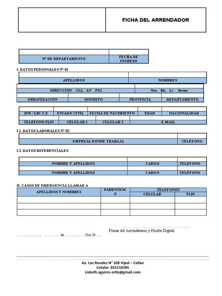 Ficha Del Arrendatario - Original | PDF