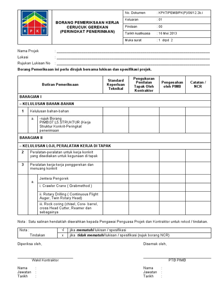 Pemeriksaan Kerja Cerucuk Gerekan | PDF