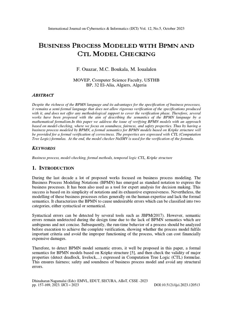 BUSINESS PROCESS MODELED WITH BPMN AND CTL MODEL CHECKING | PDF | Formal Verification | Systems ...