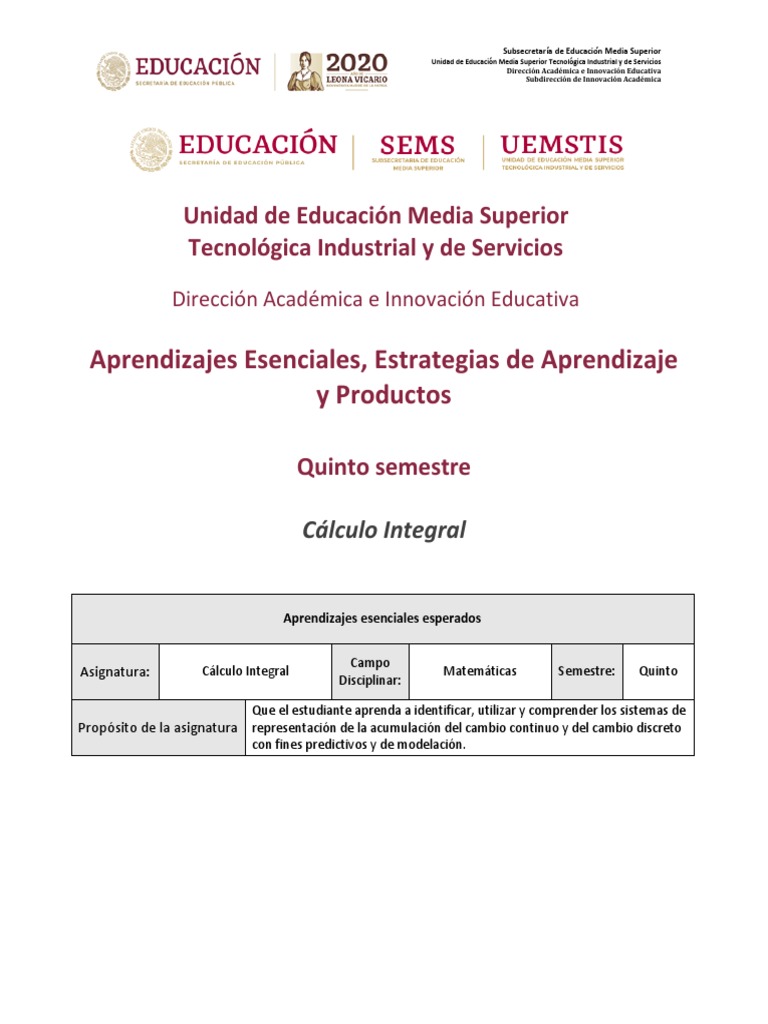 Temario de Cálculo Integral y Actividades Primer Parcial | Descargar ...