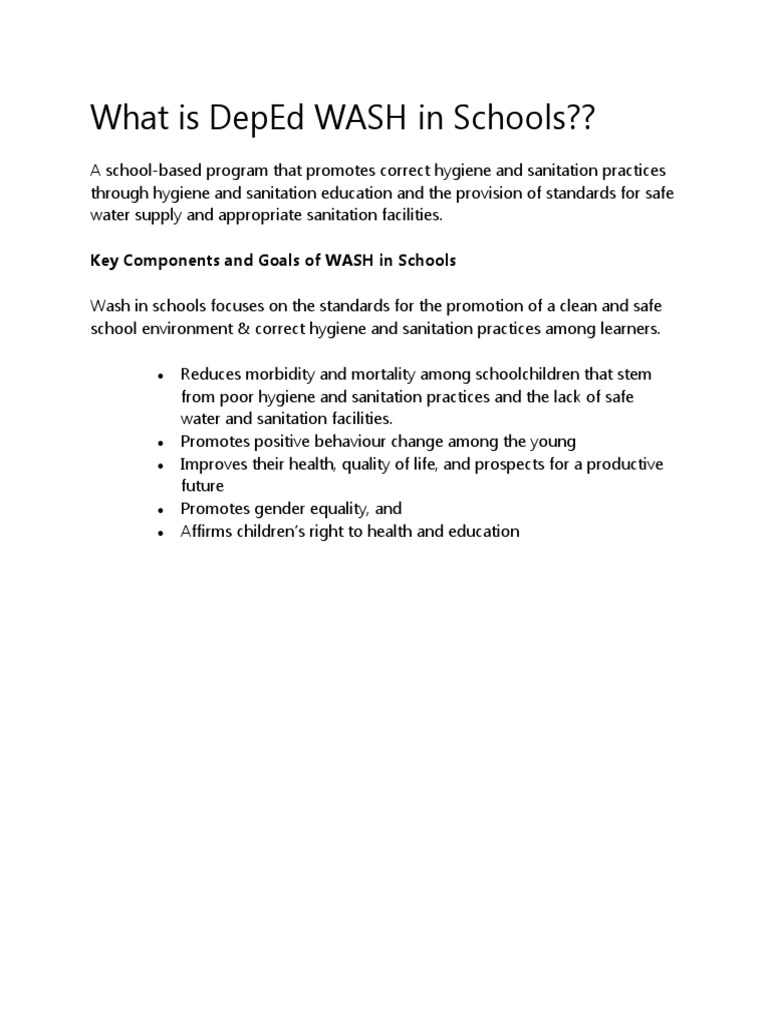 WASH in Schools: Hygiene & Sanitation Program | PDF | Wellness