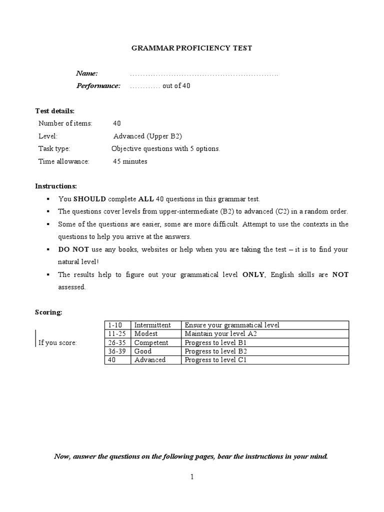 Grammar Test | PDF | Foreign Language Studies