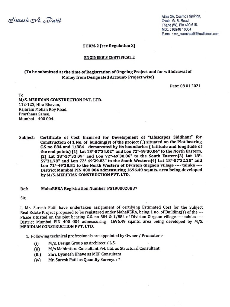 3 Engineer's Certificate On Cost Incurred On Project (Form 2) | PDF ...