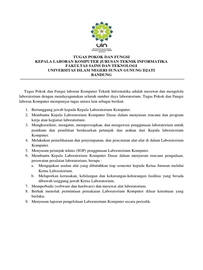 Tupoksi Laboran Komputer | PDF