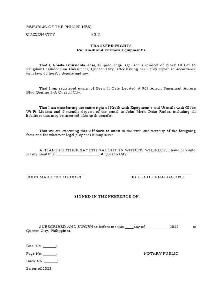 Transfer of Rights | PDF | Affidavit | Public Law