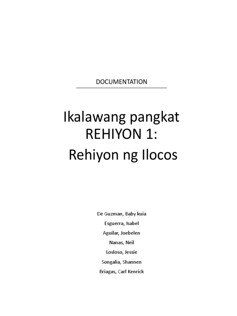 Ikalawang Pangkat Rehiyon 1: Rehiyon NG Ilocos: Documentation | PDF