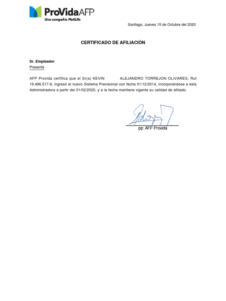 Certificado Afp Provida | PDF