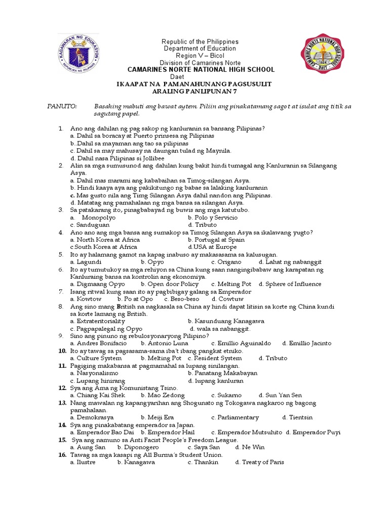 Ap7 4th QUARTER TEST | PDF