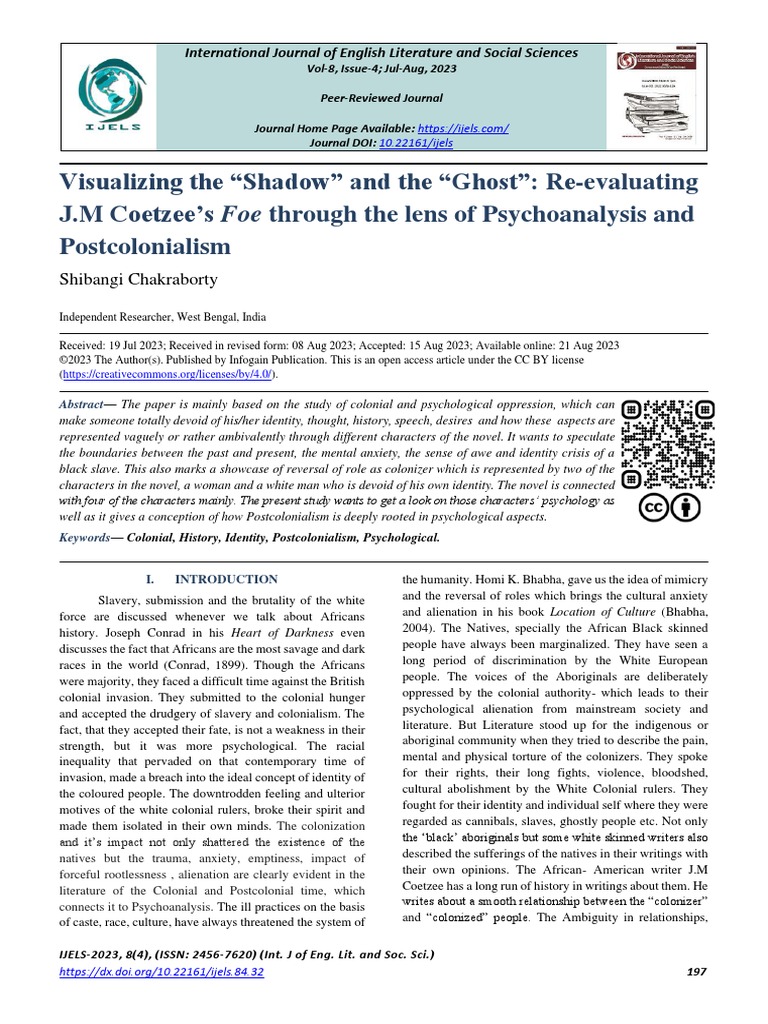Visualizing The "Shadow" and The "Ghost": Re-Evaluating J.M Coetzee's Foe Through The Lens of ...