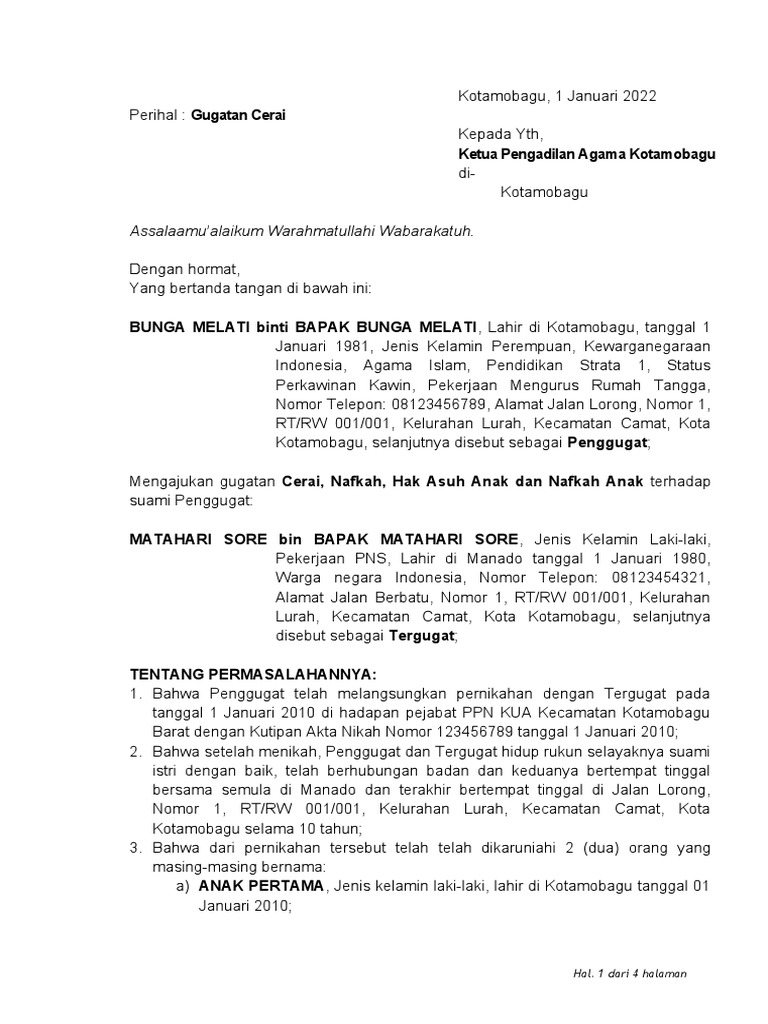 Contoh Surat Gugatan Perceraian | PDF | Ilmu Sosial