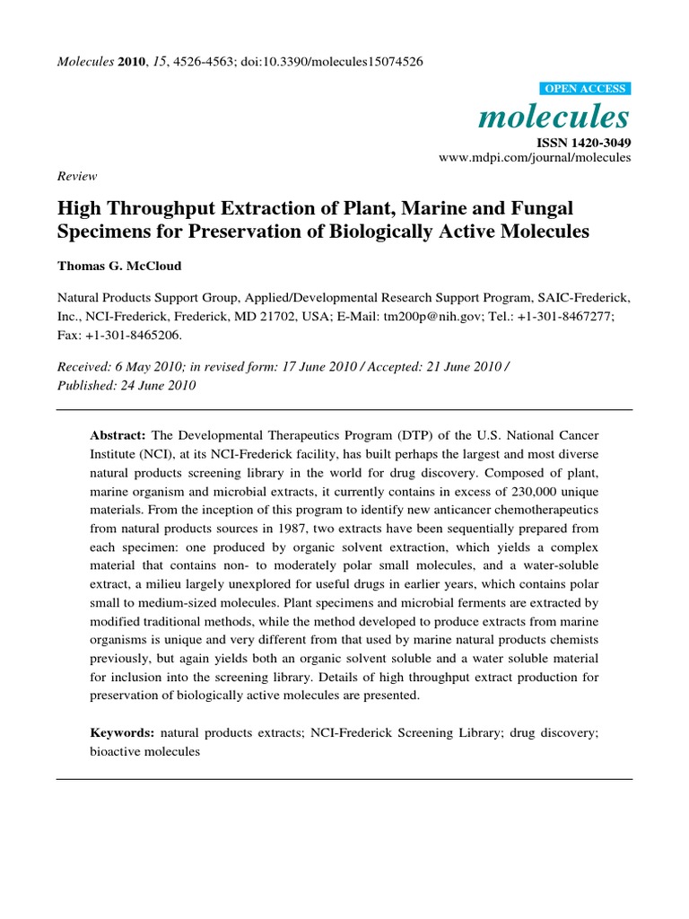 BIOP 3 High Troughput Extraction McCloud 2010 | PDF | Natural Products ...