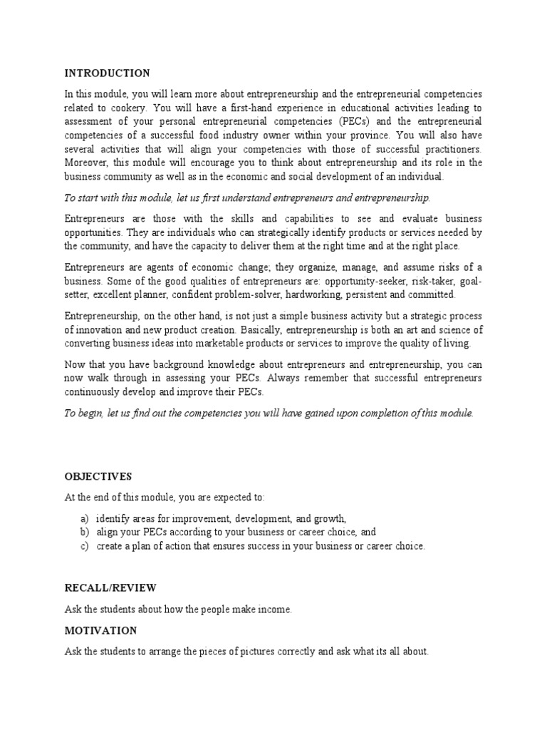 PECs INTRODUCTION | PDF | Entrepreneurship | Behavioural Sciences