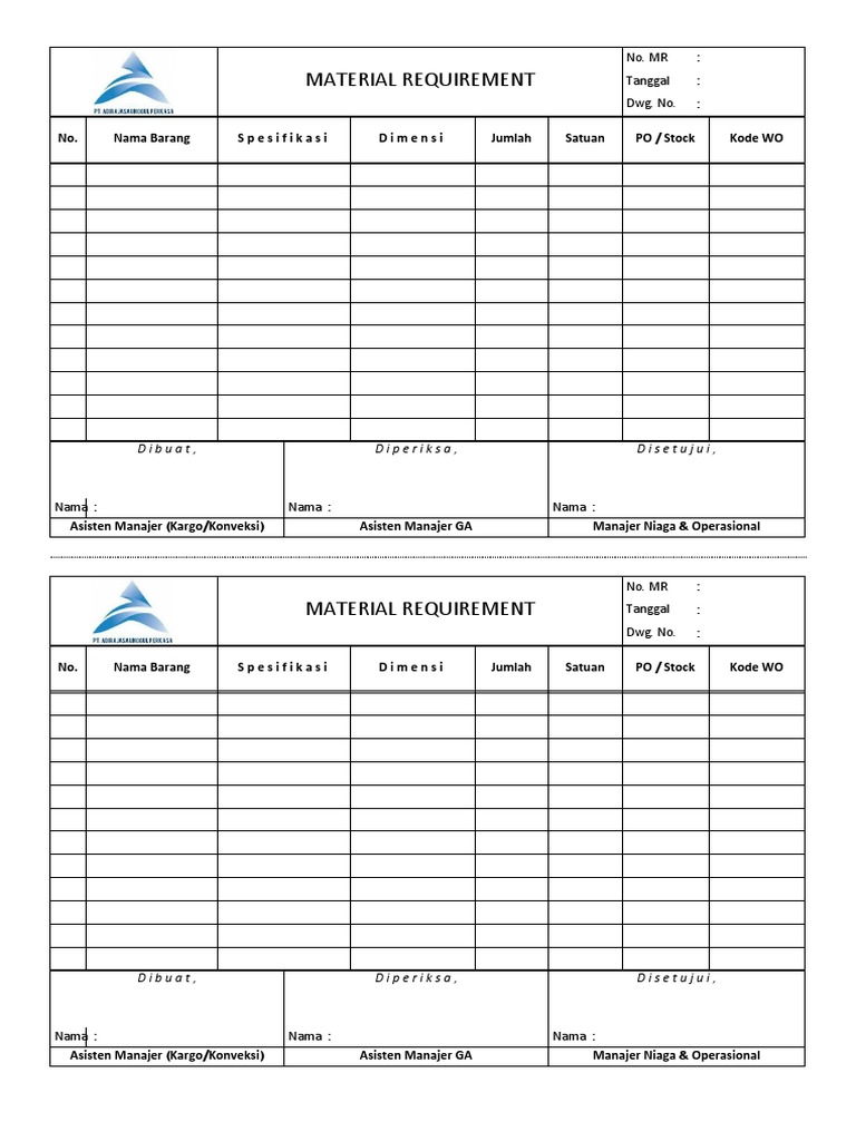 Form - Material Requirement | PDF