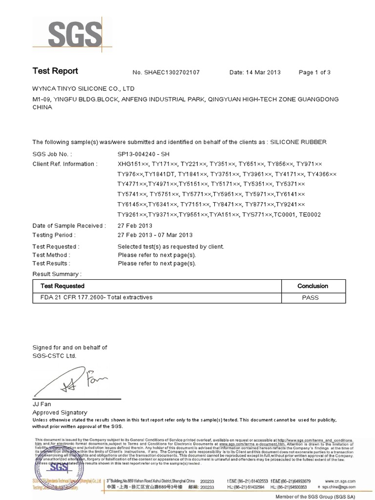 FDA Compliance Test Report for Silicone | PDF | Technology & Engineering