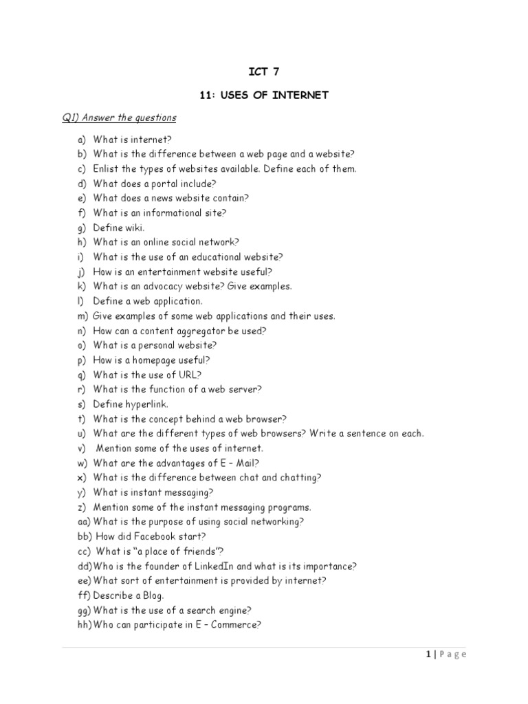 Uses of Internet | PDF | World Wide Web | Internet & Web