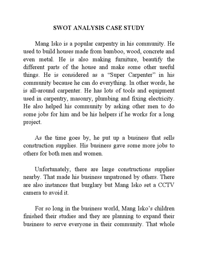 SWOT ANALYSIS CASE STUDY SWOT ANALYSIS | PDF