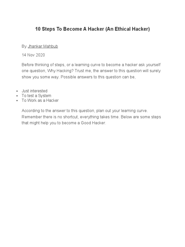 10 Steps to Become an Ethical Hacker | PDF | Computers | Technology ...