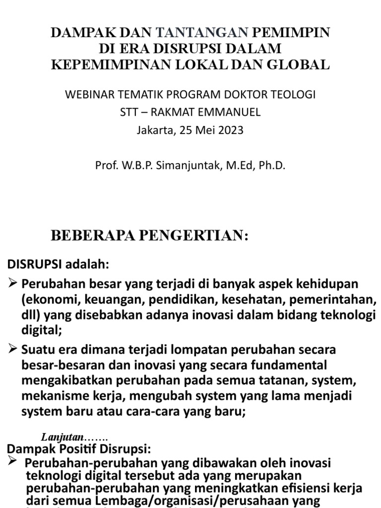 Dampak Dan Tantangan Pemimpin Di Era Disrupsi Dalam | PDF