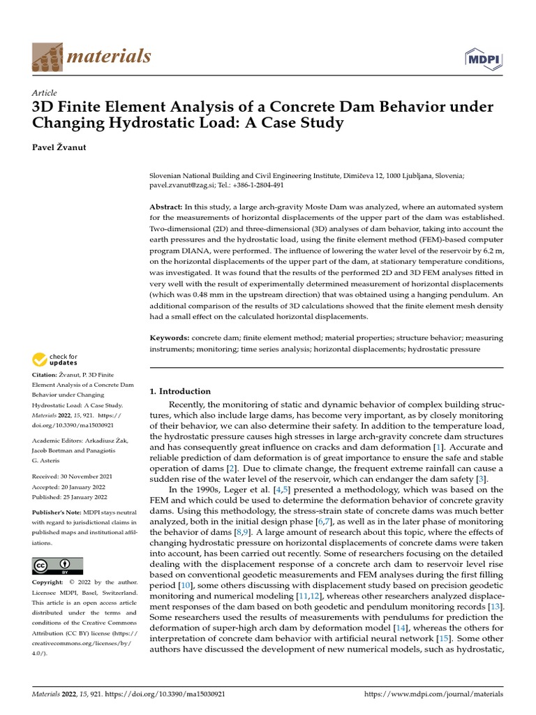 3D Finite Element Analysis of A Concrete Dam Behavior Under Changing ... 3D Finite Element Analysis of A Concrete Dam Behavior Under Changing ...