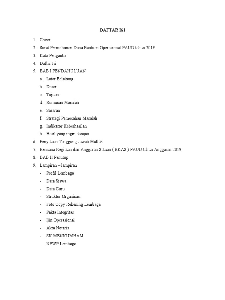 Daftar Isi Proposal | PDF