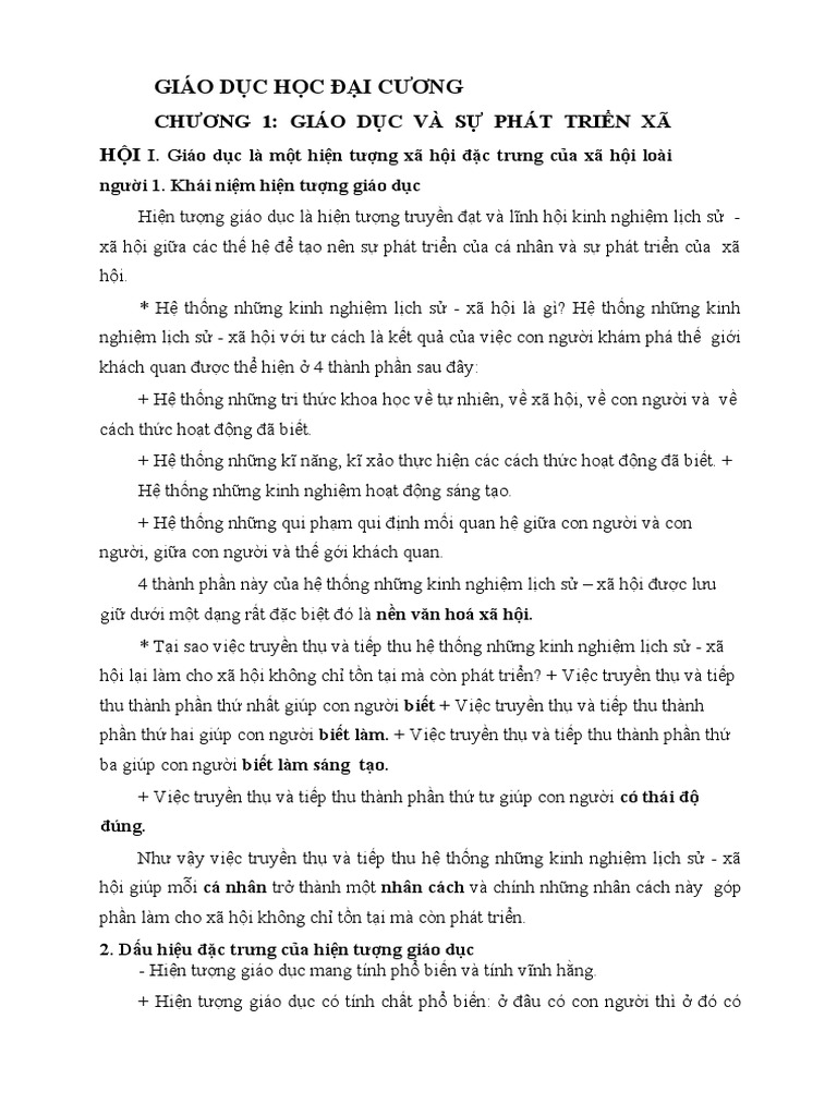 ĐỀ CƯƠNG BÀI GIẢNG GDH ĐẠI CƯƠNG (1) | PDF