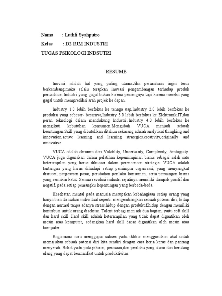 Tugas 1 Psikologi Industri Luthfi | PDF | Karier & Perkembangan Tugas 1 Psikologi Industri Luthfi | PDF | Karier & Perkembangan