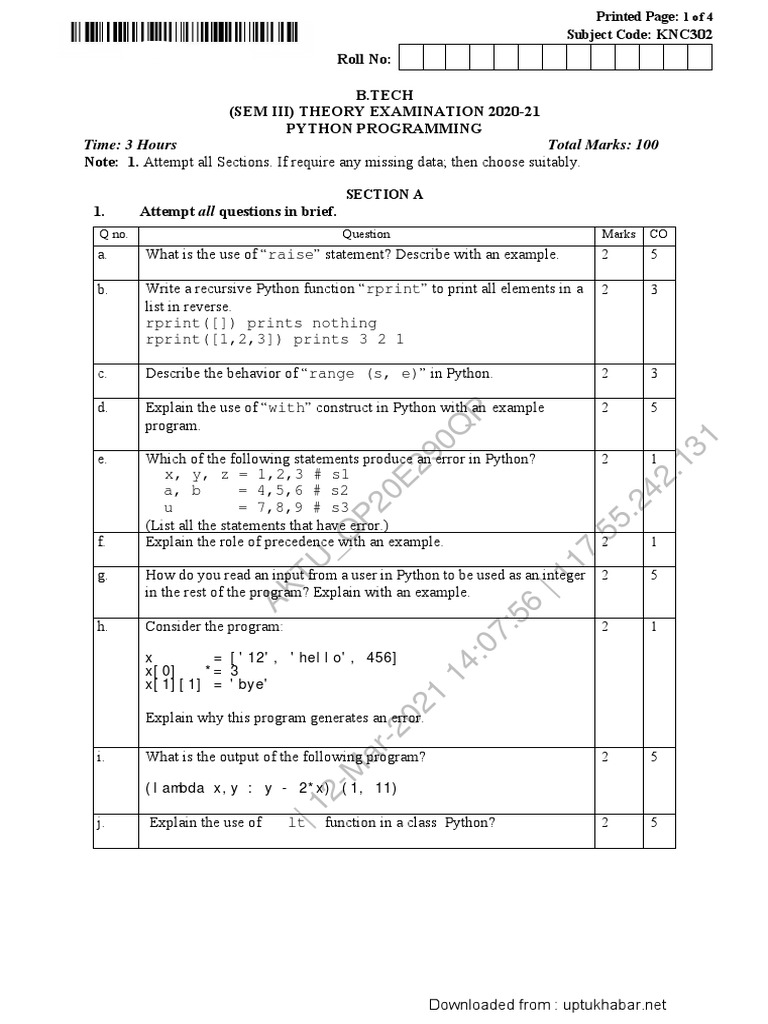 Python Programming Knc 302 1 2020 Pdf Python Programming Language Function Mathematics 4566