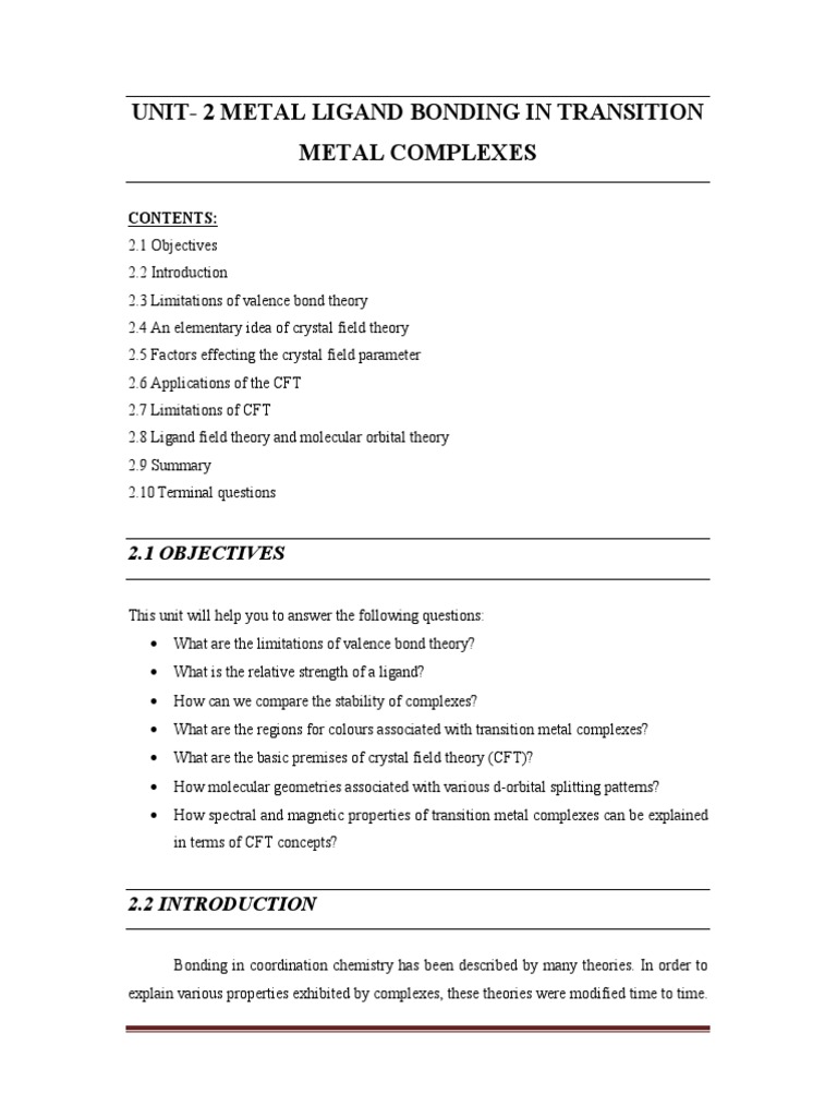 CFT Note | PDF | Coordination Complex | Ligand