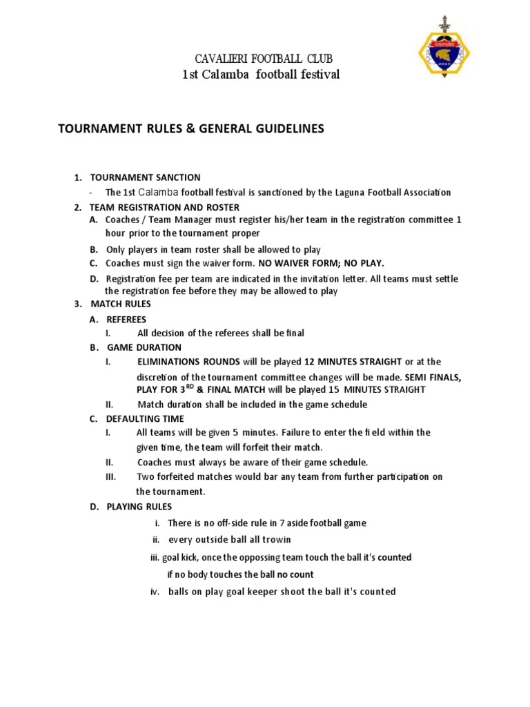 Calamba Football Tournament Rules | PDF | Association Football | Sports ...