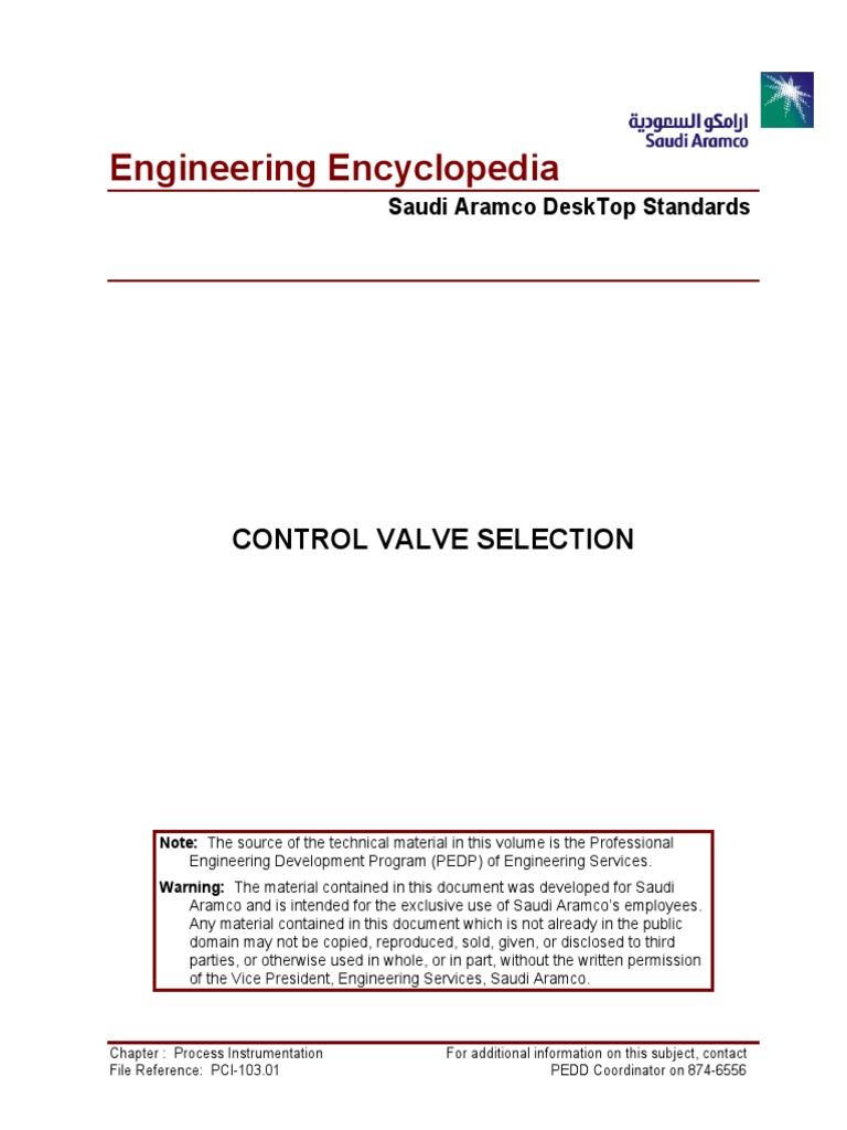 Control Valve Selection Aramco Pdf Valve Fluid Dynamics