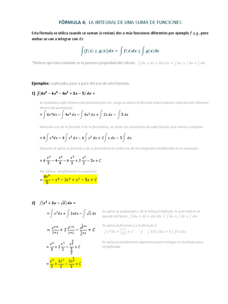 Fórmulas de Integración Algebraica Directa o Inmediata (F 4) | PDF