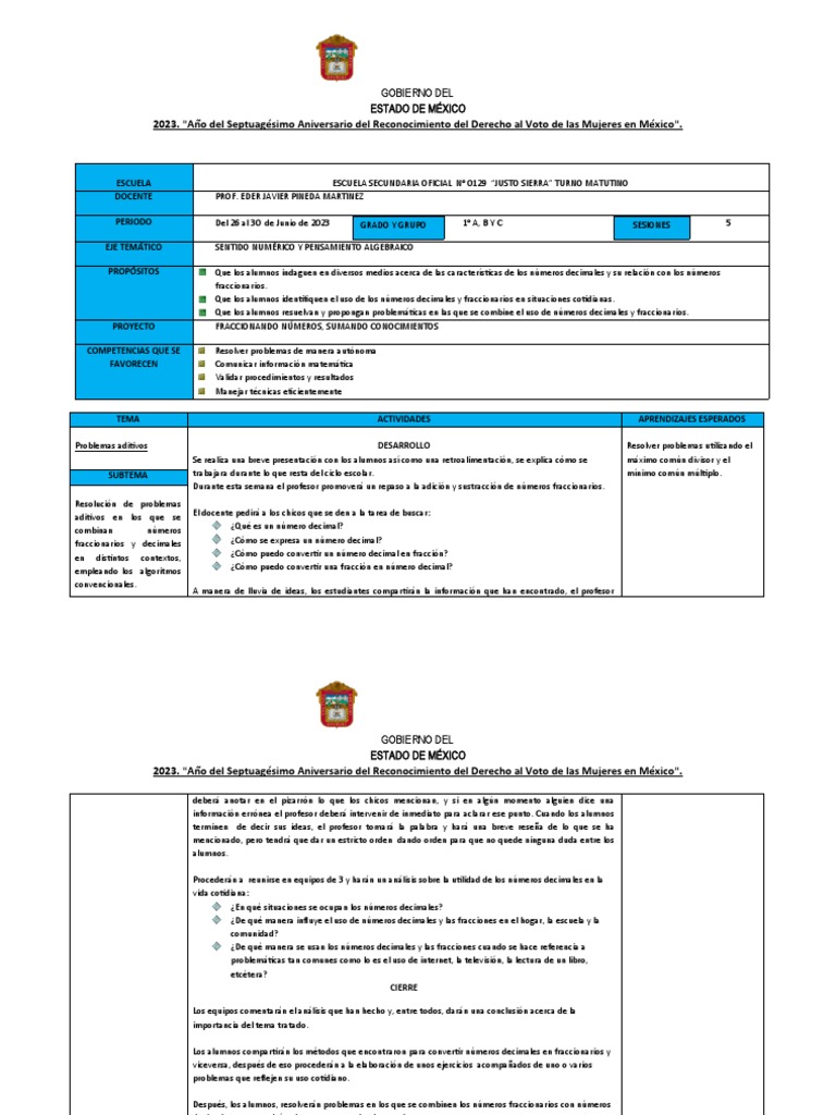 Planeacion Matematicas 1 Pdf Maestros Evaluación