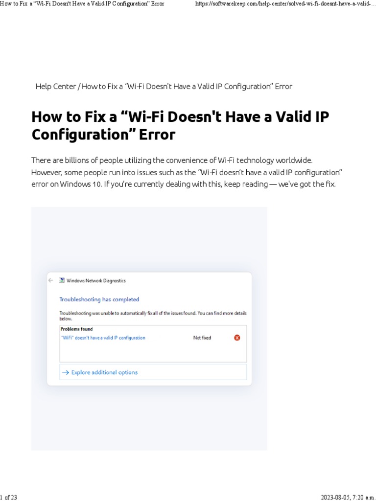 How To Fix A "Wi-Fi Doesn't Have A Valid IP Configuration" Error | PDF