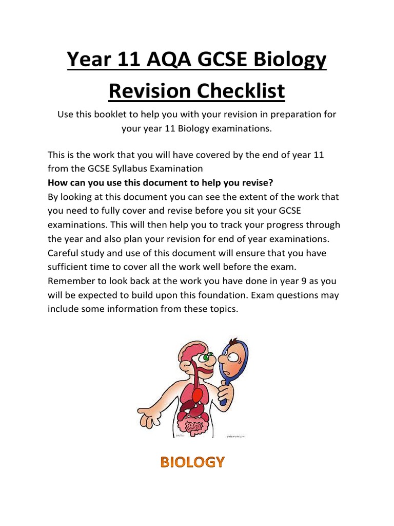 Year 11 AQA GCSE Biology Revision Detailed Checklist | PDF