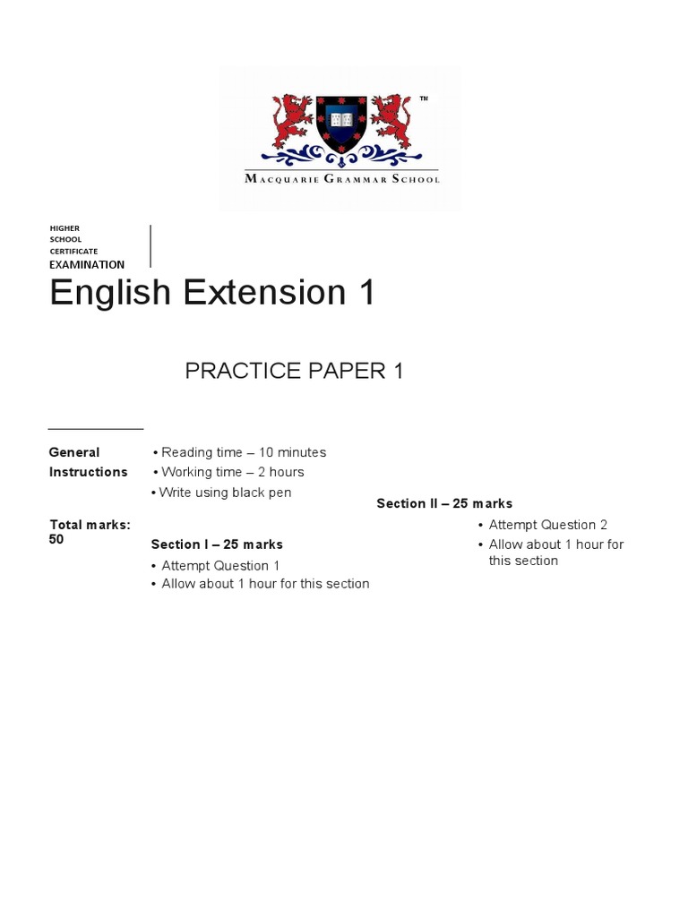 2019 HSC EXT 1 PRACTICE EXAM 1 | PDF