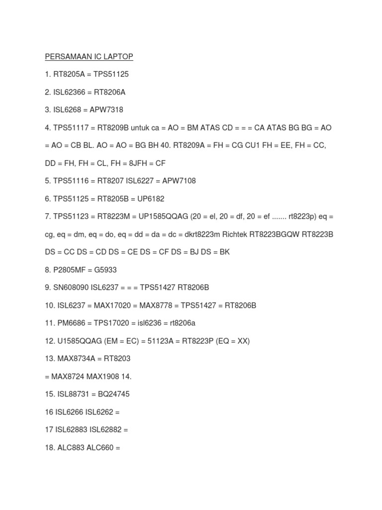Persamaan Ic Laptop | PDF | Science & Mathematics