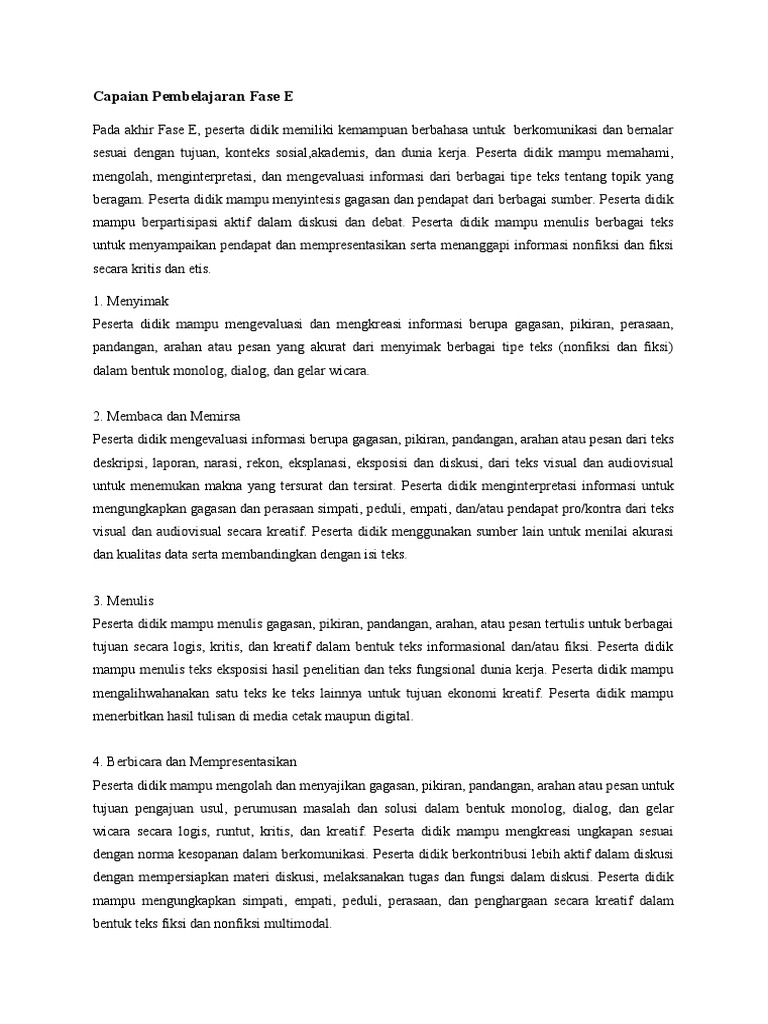 Bindo - CP TP ATP Perencanaan Asesmen FASE E | PDF | Seni & Disiplin Bahasa