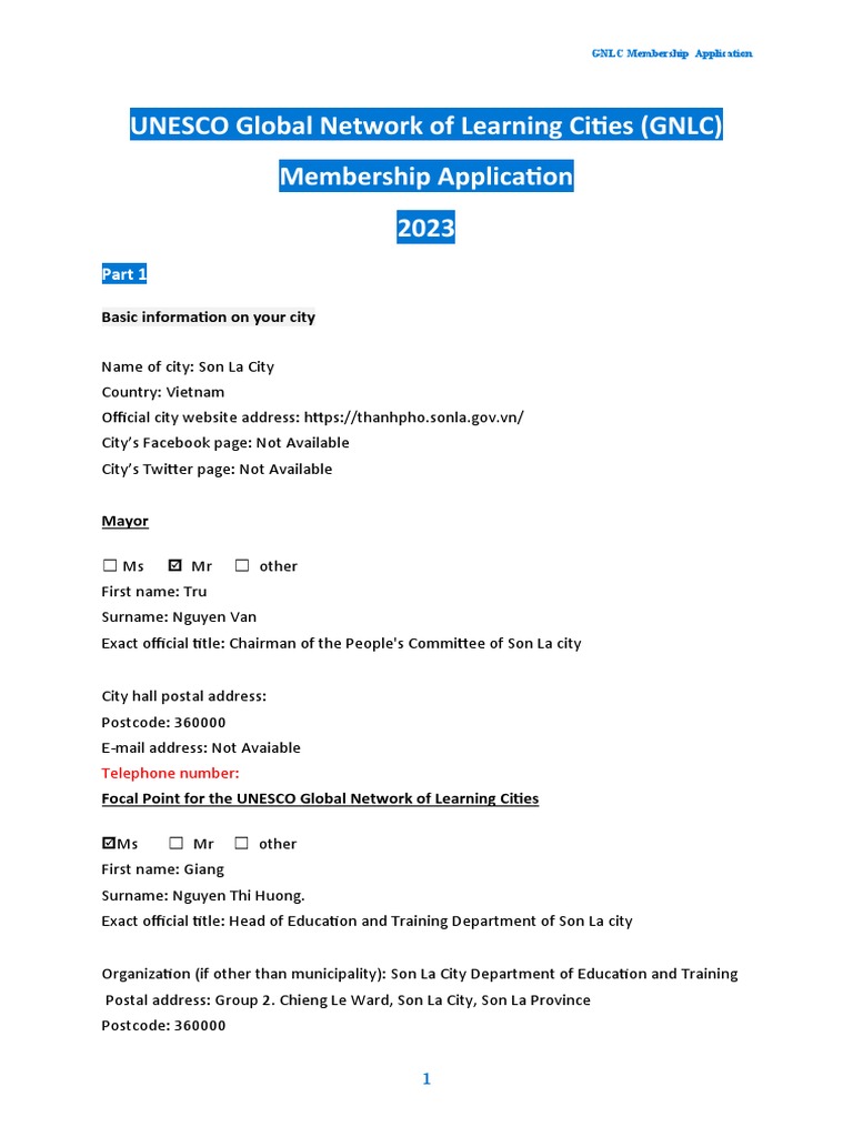 Son La City GNLC Membership 2023 | PDF | Sustainability | Learning