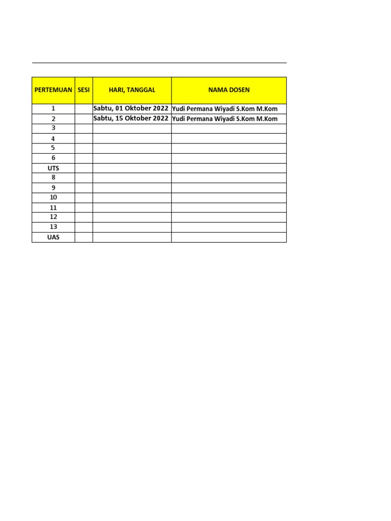 Berita Acara Mengajar Dosen PakY Yudi Permana Sabtu | PDF