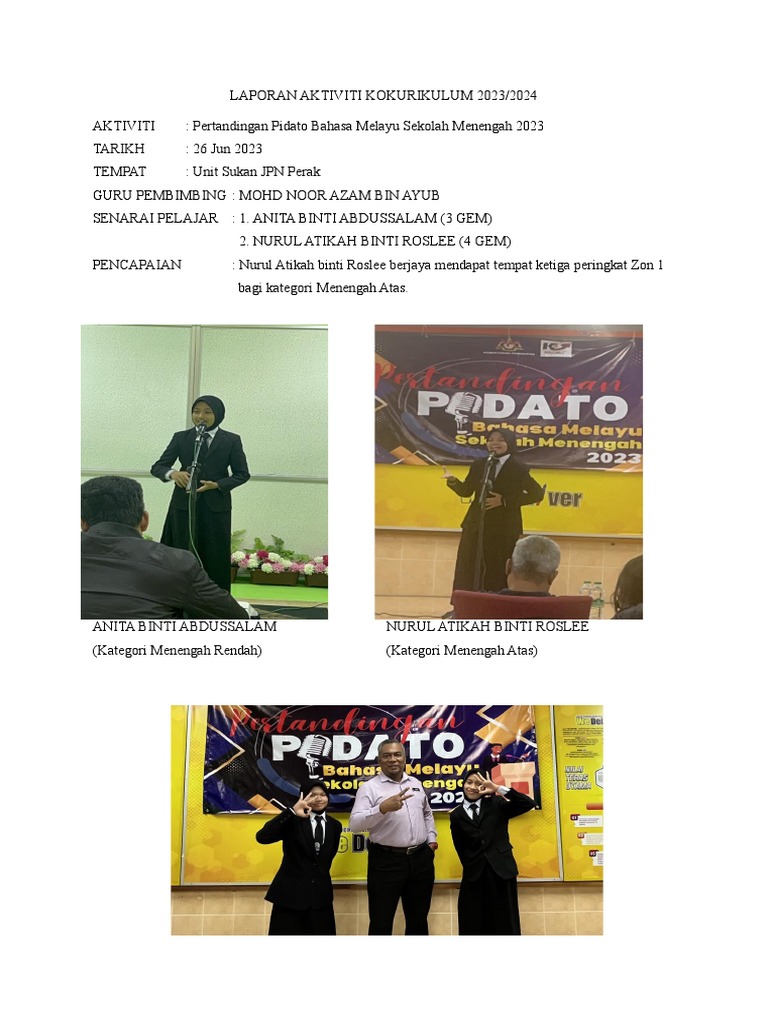 LAPORAN PERTANDINGAN PIDATO BAHASA MELAYU 2022 | PDF
