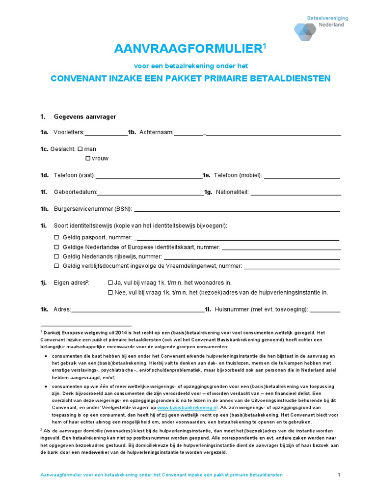 Basisbankrekening-aanvraagformulier | PDF