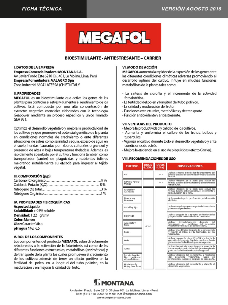 Ficha Tecnica MEGAFOL 1 | PDF