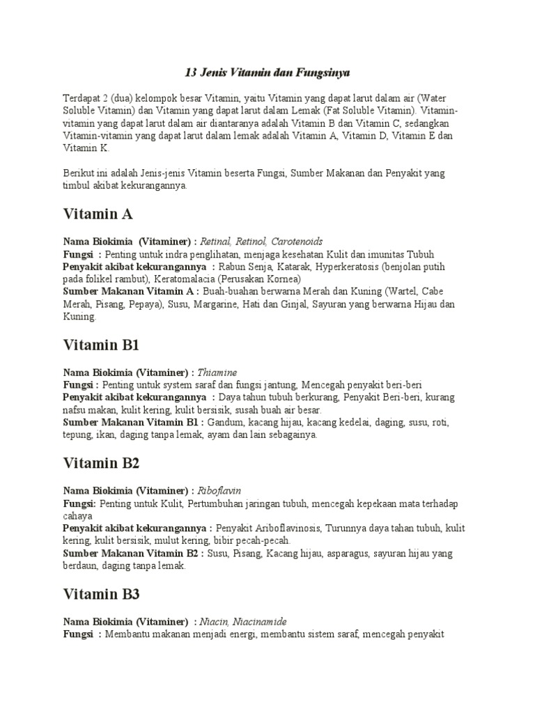 13 Jenis Vitamin Dan Fungsinya | PDF
