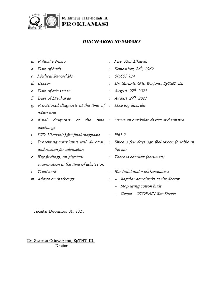 Discharge Summary Rajal-English Contoh | PDF