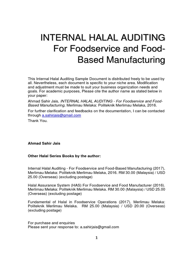 Internal Halal Audit Checklist Guide | PDF