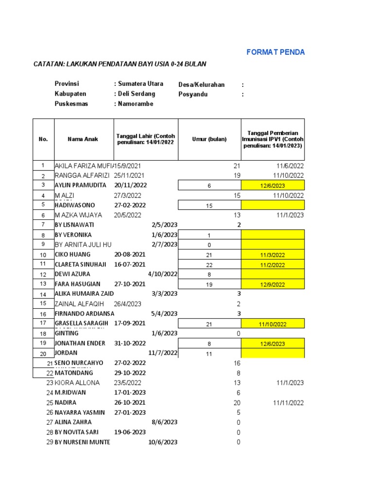 Pendataan Baduta untuk Imunisasi IPV | PDF
